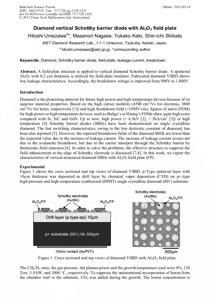 Diamond Vertical Schottky Barrier Diode with Al2O3 Field Plate ...
