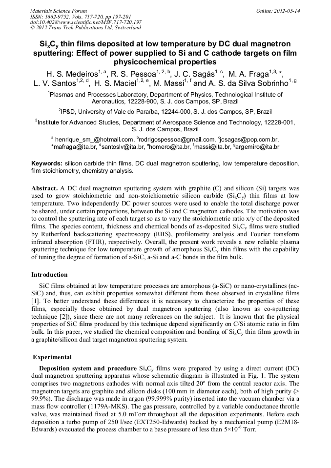 SixCy Thin Films Deposited at Low Temperature by DC Dual Magnetron ...