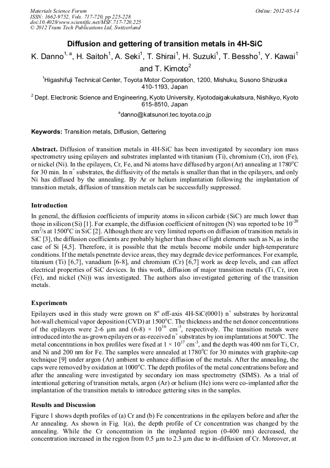 Diffusion and Gettering of Transition Metals in 4H-SiC | Scientific.Net
