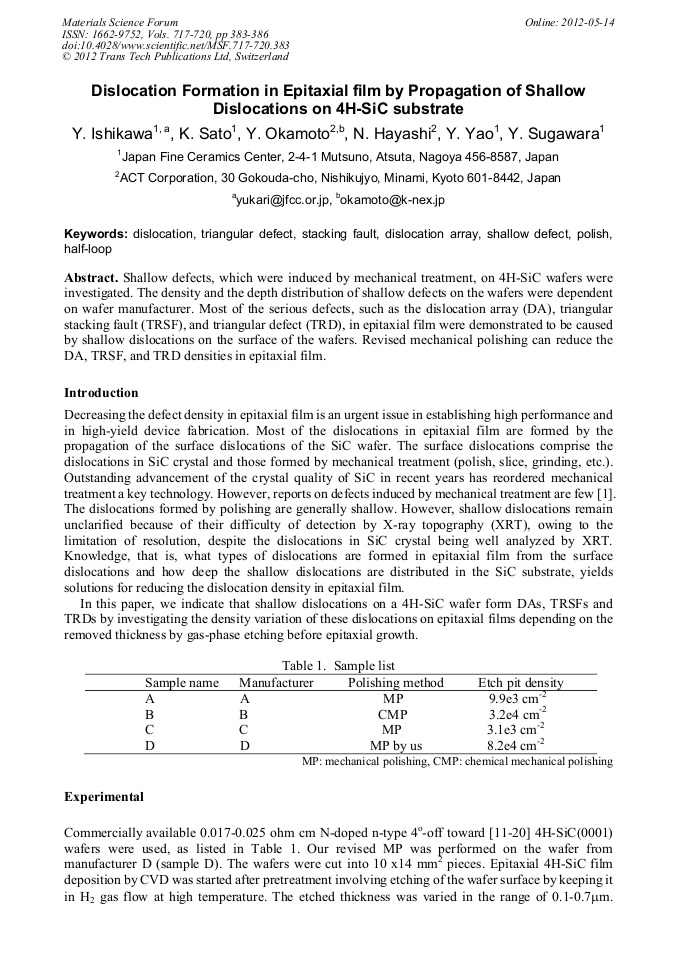 Dislocation Formation in Epitaxial Film by Propagation of Shallow Dislocations on 4H-SiC ...