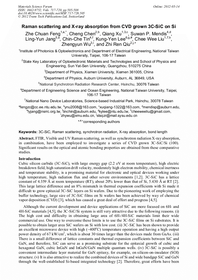 Raman Scattering and X-Ray Absorption from CVD Grown 3C-SiC on Si ...