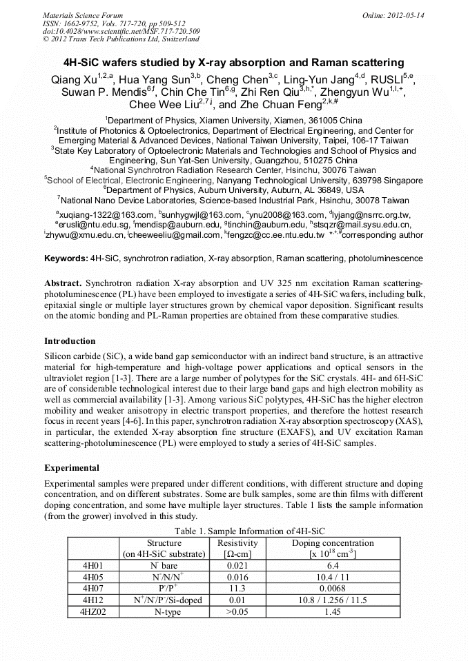 4H-SiC Wafers Studied by X-Ray Absorption and Raman Scattering ...