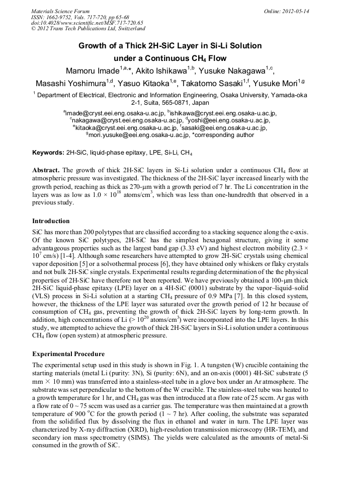 Growth of a Thick 2H-SiC Layer in Si-Li Solution under a Continuous CH4 ...