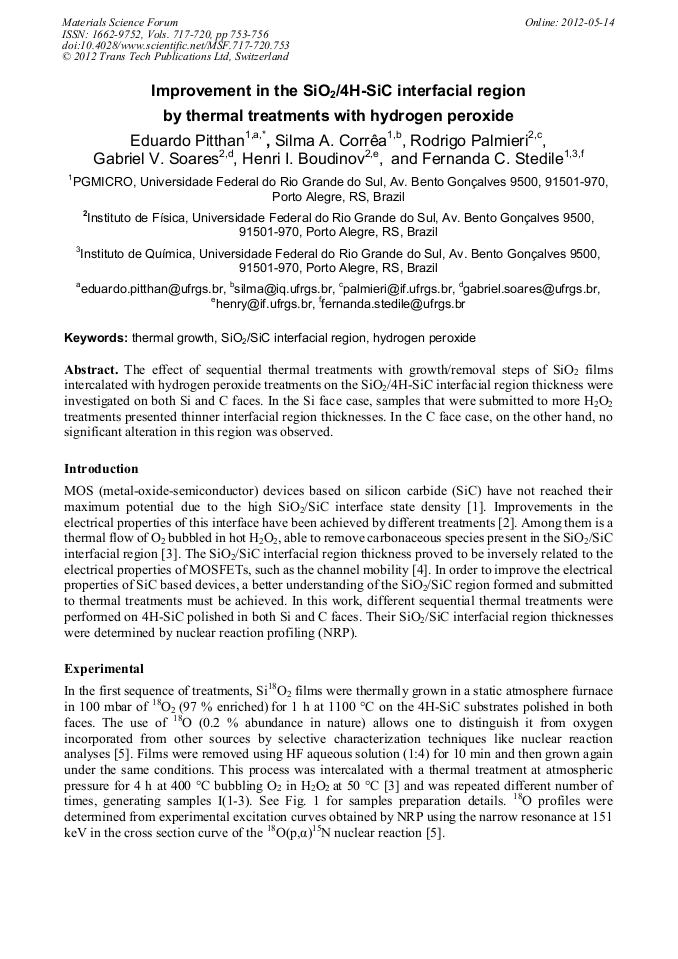 Improvement in the SiO2/4H-SiC Interfacial Region by Thermal Treatments ...