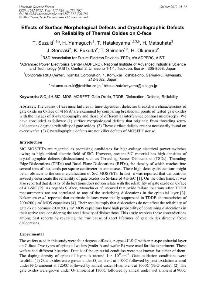Effects of Surface Morphological Defects and Crystallographic Defects ...