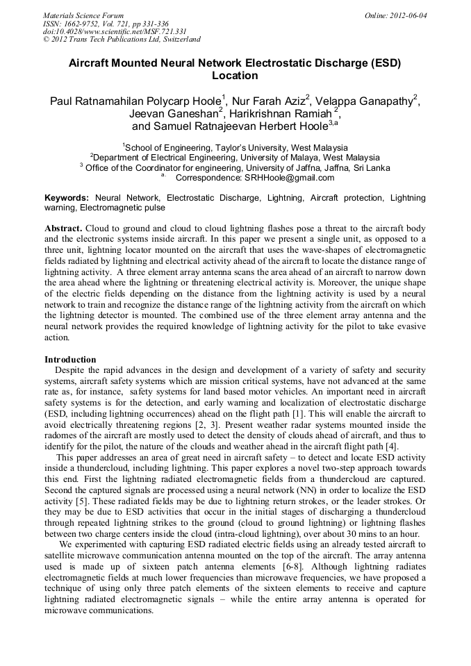 Aircraft Mounted Neural Network Electrostatic Discharge (ESD) Location ...