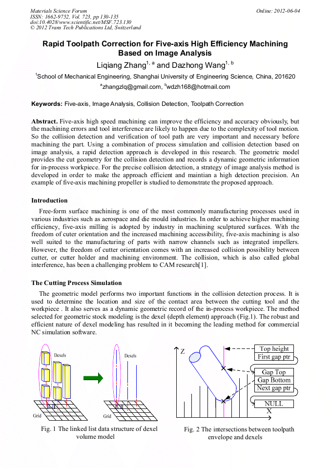 Rapid Toolpath Correction for Five-Axis High Efficiency Machining Based on Image Analysis ...