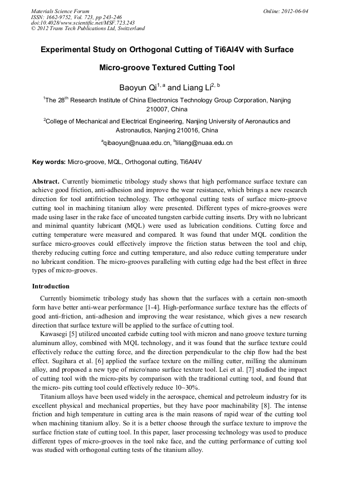 Experimental Study on Orthogonal Cutting of Ti6Al4V with Surface Micro ...