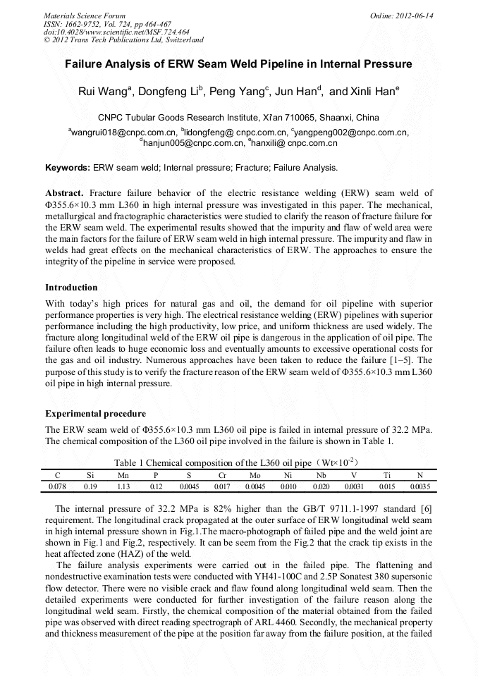 Failure Analysis of ERW Seam Weld Pipeline in Internal Pressure ...