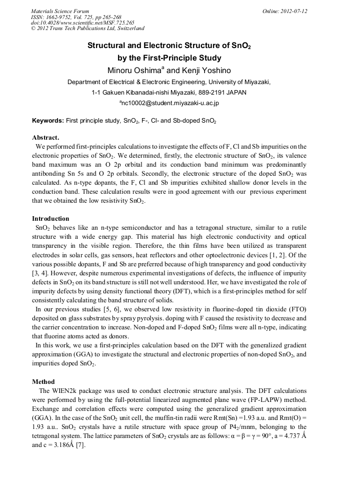 Structural and Electronic Structure of SnO2 by the First-Principle ...