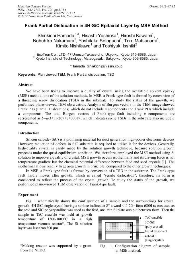 Frank Partial Dislocation in 4H-SiC Epitaxial Layer by MSE Method ...