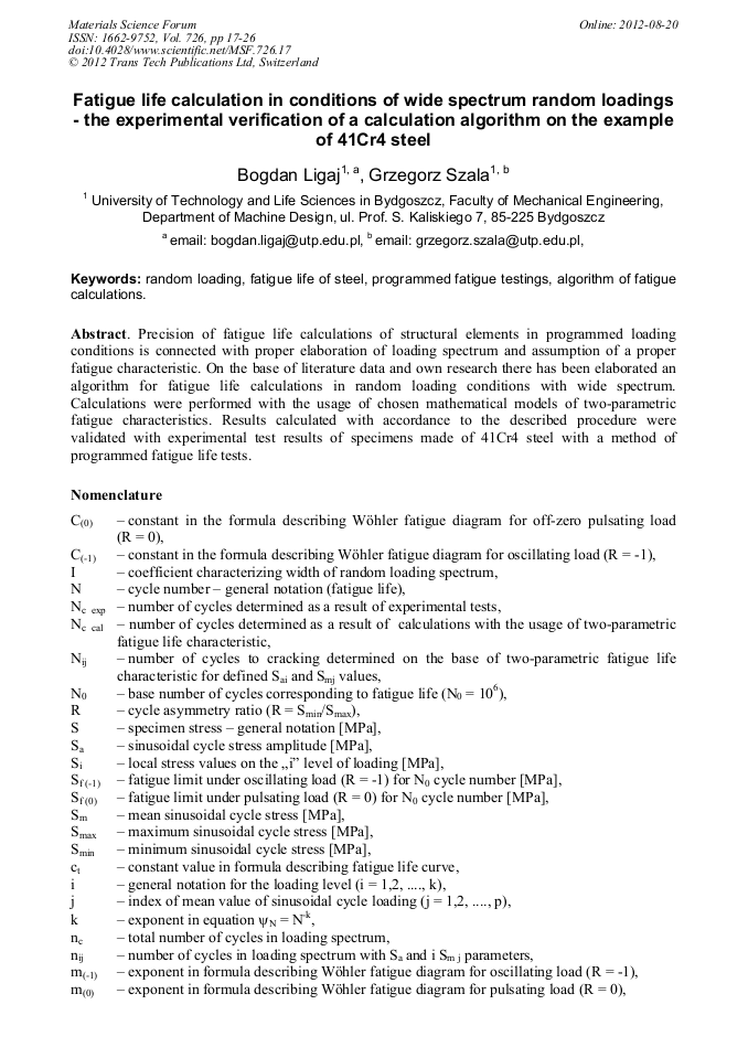 Fatigue Life Calculation in Conditions of Wide Spectrum Random Loadings ...
