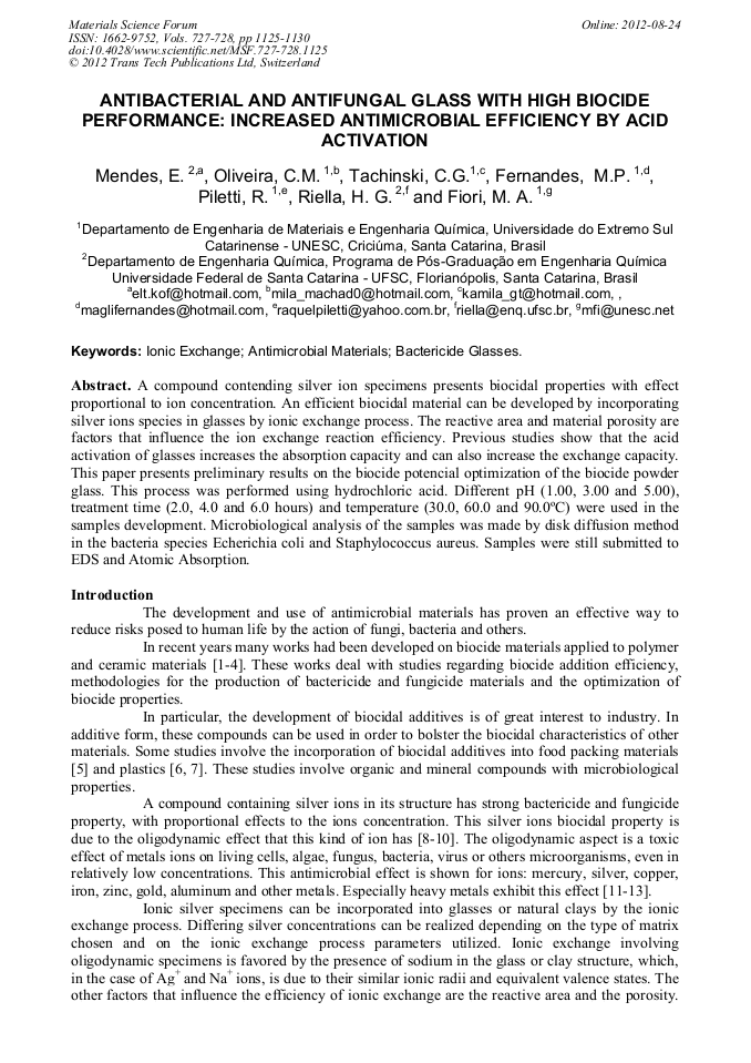 Antibacterial and Antifungal Glass with High Biocide Performance ...