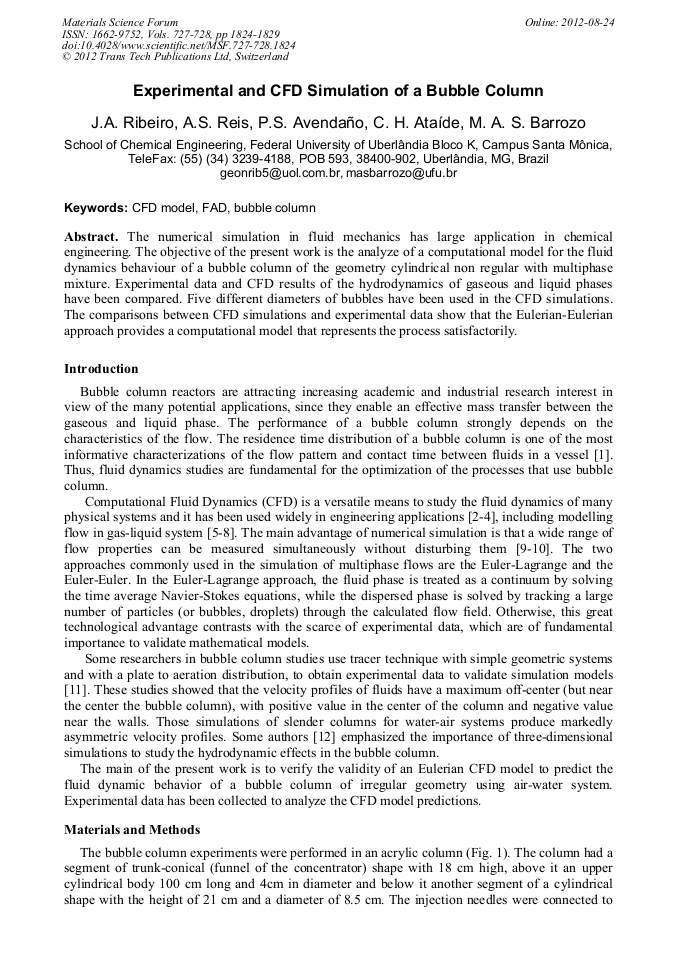 Experimental and CFD Simulation of a Bubble Column | Scientific.Net