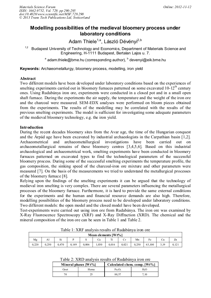 Modelling Possibilities of the Medieval Bloomery Process under ...