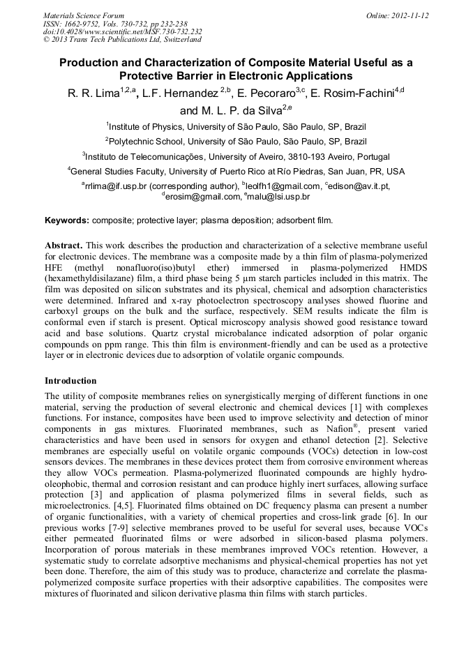 Production and Characterization of Composite Material Useful as a ...
