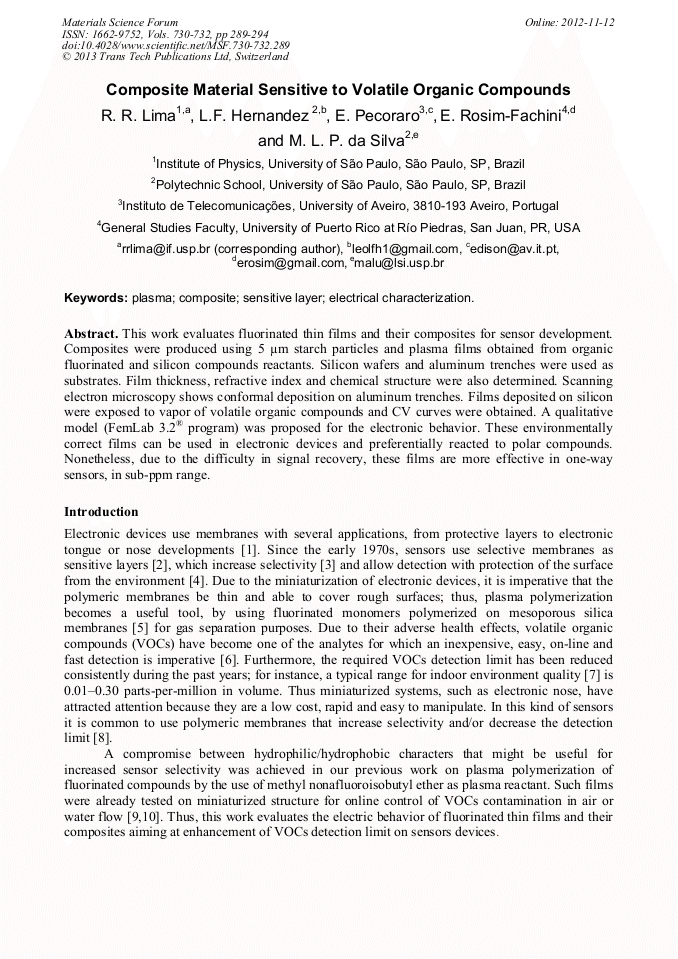Composite Material Sensitive to Volatile Organic Compounds | Scientific.Net