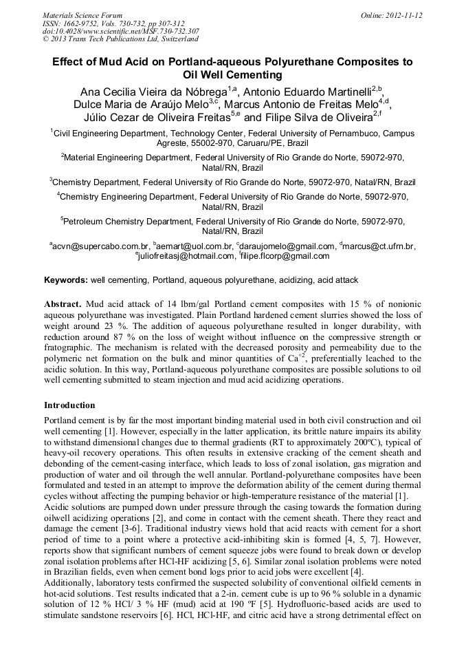 Effect of Mud Acid on Portland-Aqueous Polyurethane Composites to Oil ...
