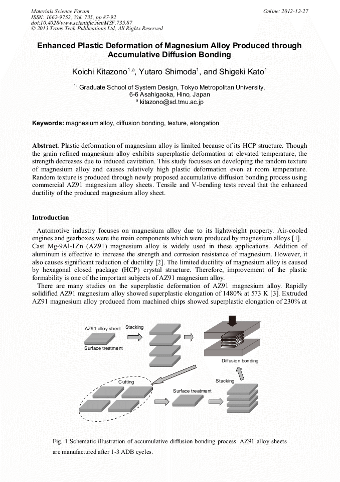 Enhanced Plastic Deformation of Magnesium Alloy Produced through ...