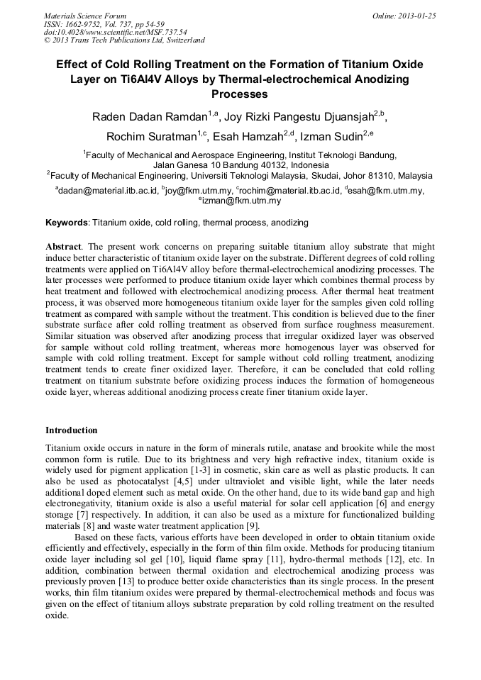 Effect of Cold Rolling Treatment on the Formation of Titanium Oxide ...