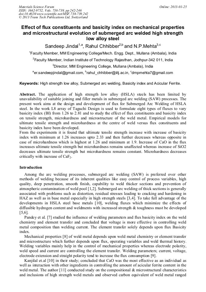 Effect of Flux Constituents and Basicity Index on Mechanical Properties ...