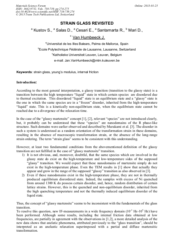 Strain-Glass Revisited | Scientific.Net