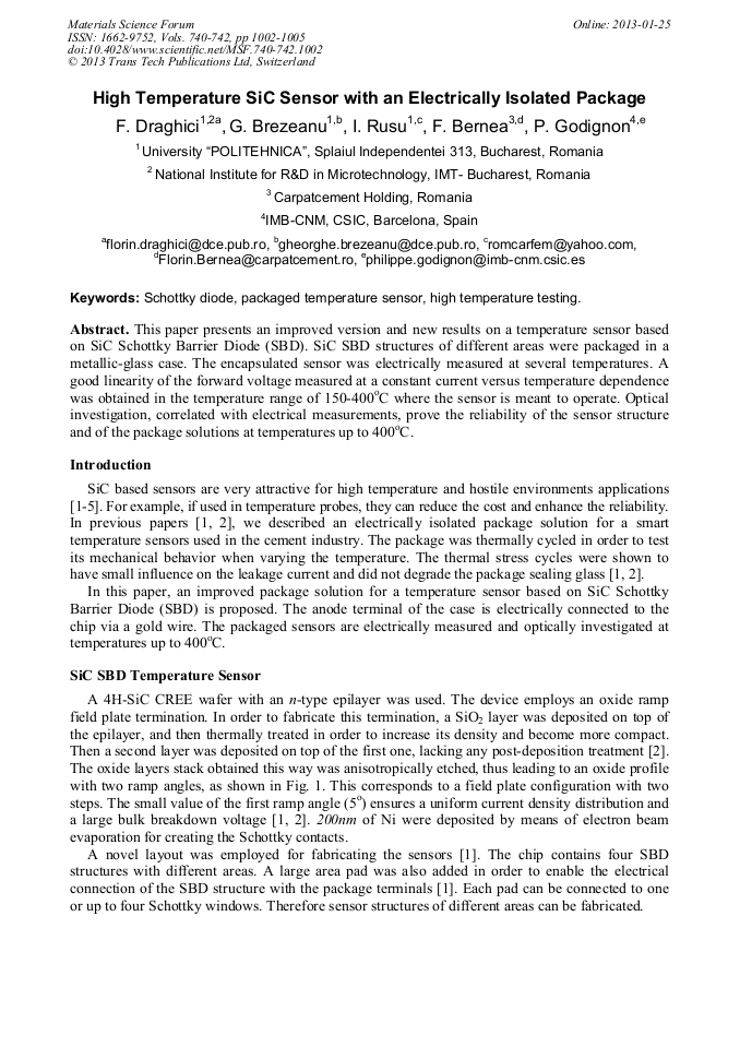 High Temperature SiC Sensor with an Isolated Package | Scientific.Net