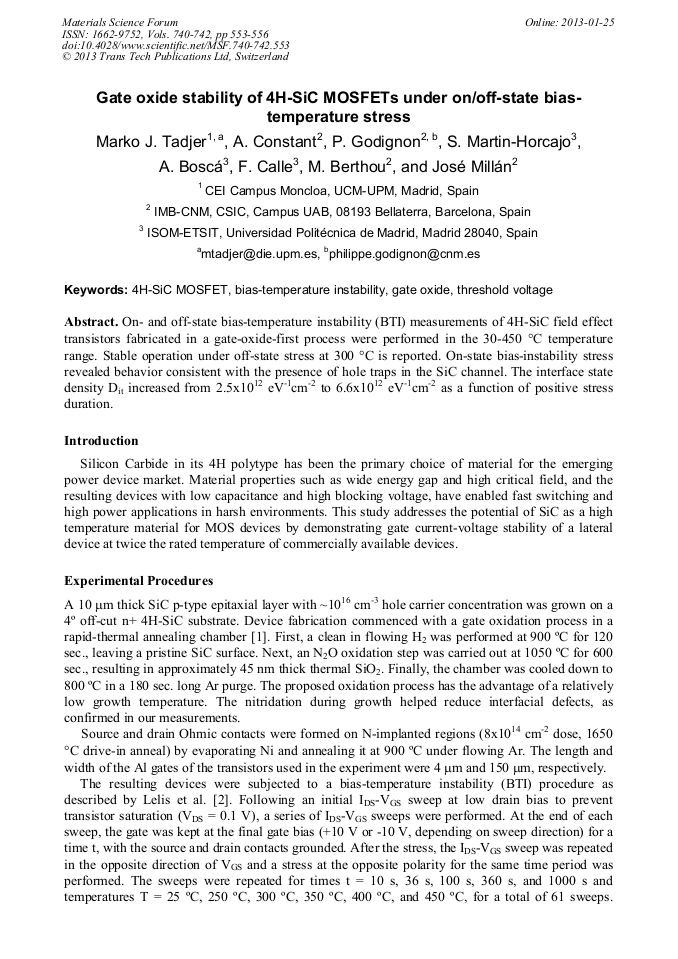 Gate Oxide Stability of 4H-SiC MOSFETs under On/Off-State Bias ...