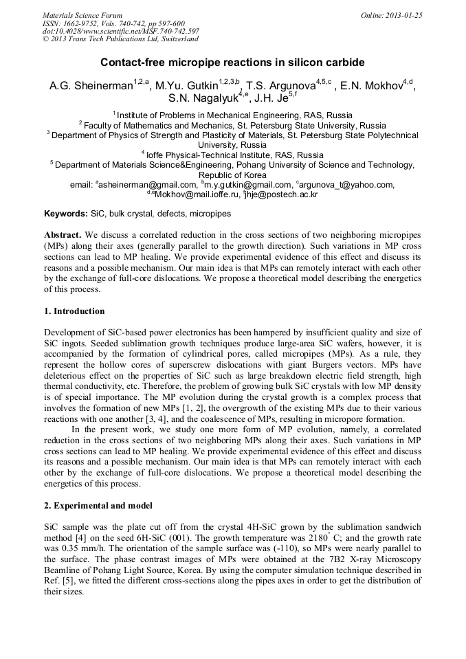 Contact-Free Micropipe Reactions in Silicon Carbide | Scientific.Net