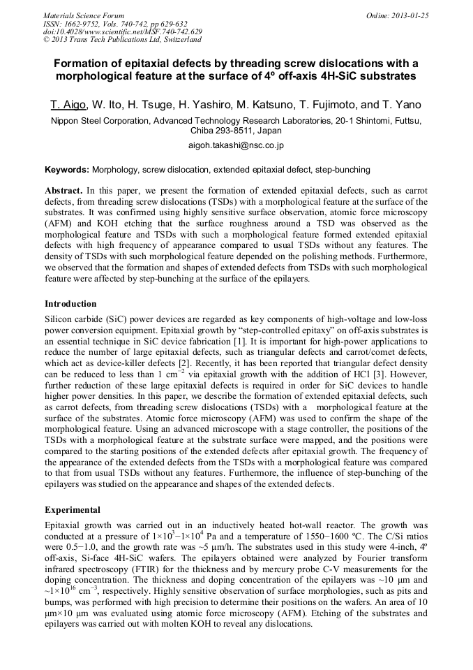 Formation of Epitaxial Defects by Threading Screw Dislocations with a ...