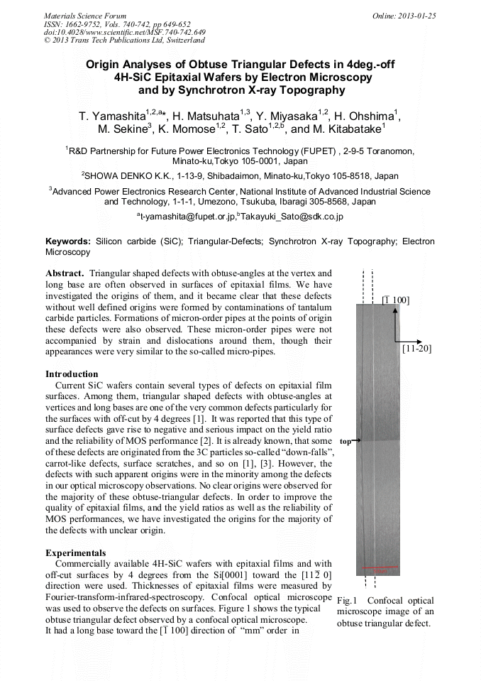 Origin Analyses of Obtuse Triangular Defects in 4deg.-Off 4H-SiC ...