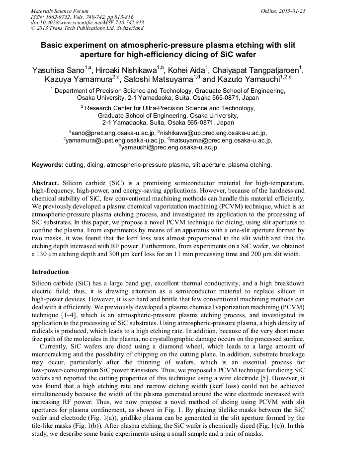 Basic Experiment on Atmospheric-Pressure Plasma Etching with Slit ...