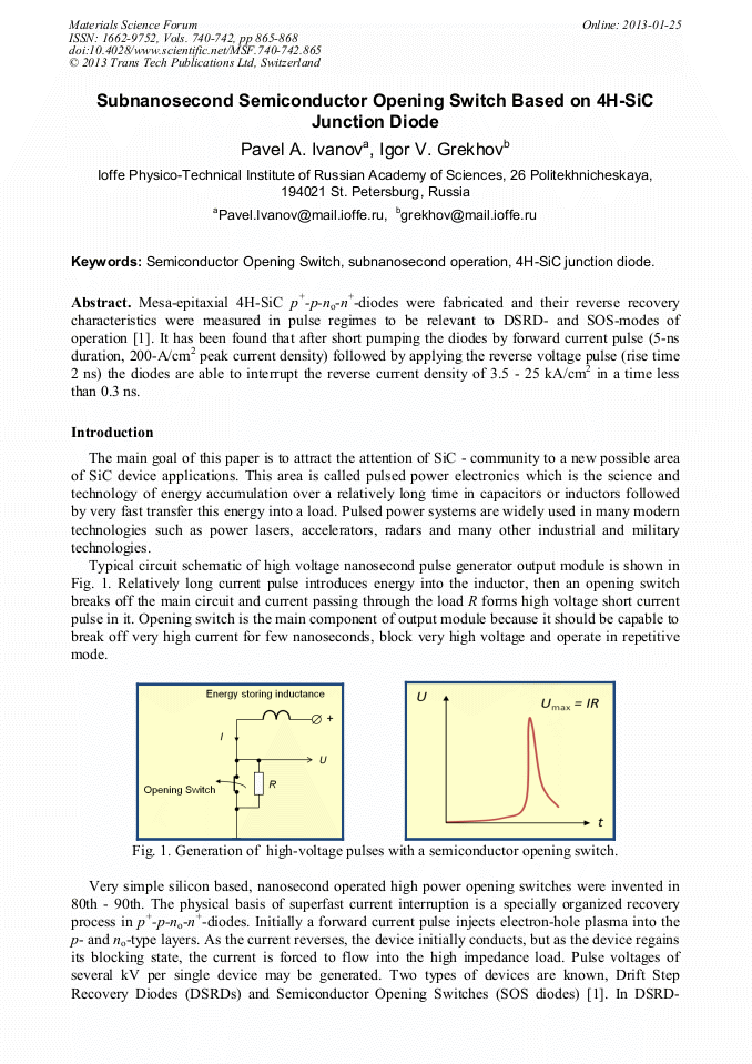 Subnanosecond Semiconductor Opening Switch Based on 4H-SiC Junction ...