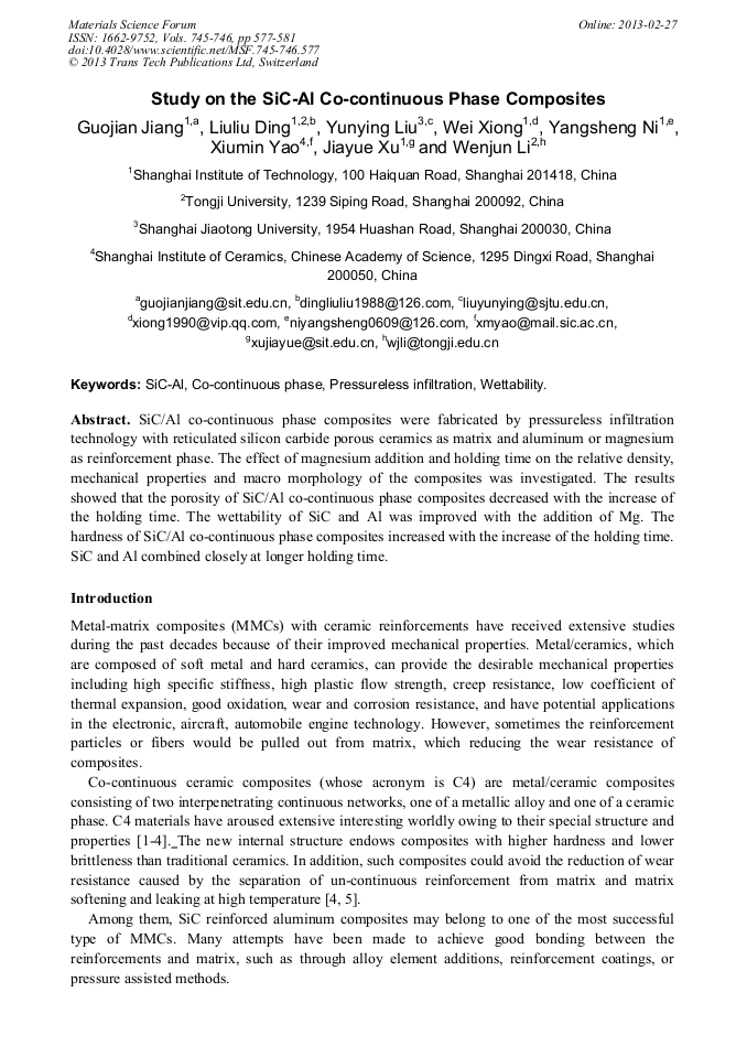 Study on the SiC-Al Co-Continuous Phase Composites | Scientific.Net