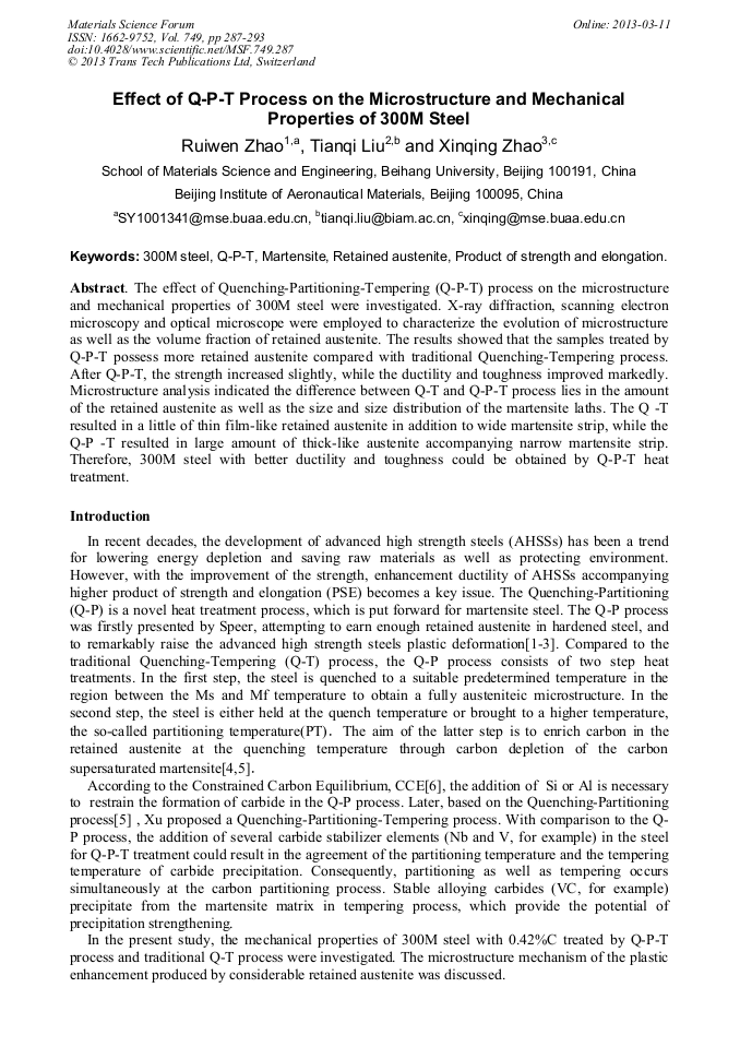 Effect of Q-P-T Process on the Microstructure and Mechanical Properties ...