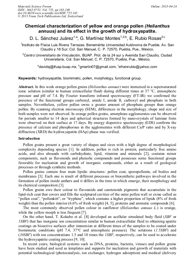 Chemical Characterization of Yellow and Orange Pollen (Helianthus annuus) and its Effect in the ...