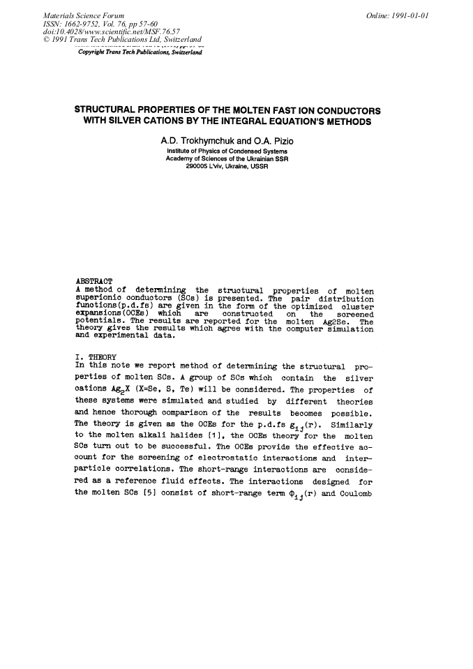 Structural Properties of the Molten Fast Ion Conductors with Silver ...