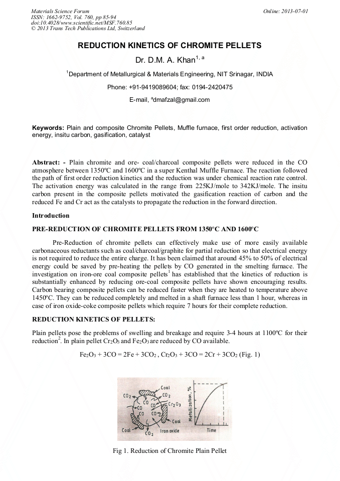 Reduction Kinetics of Chromite Pellets | Scientific.Net