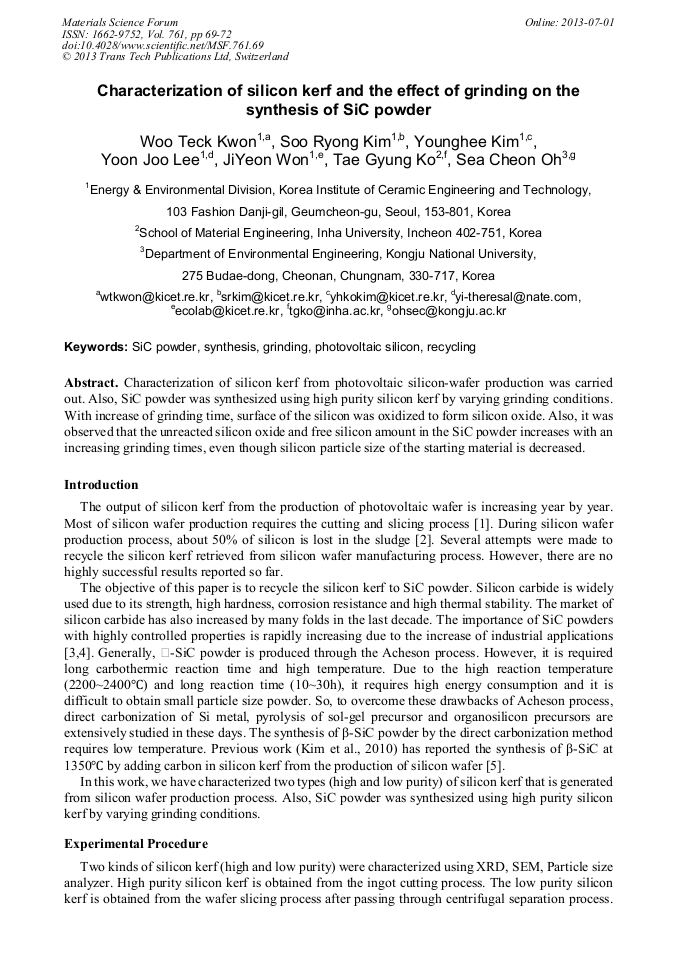 Characterization of Silicon Kerf and the Effect of Grinding on the ...