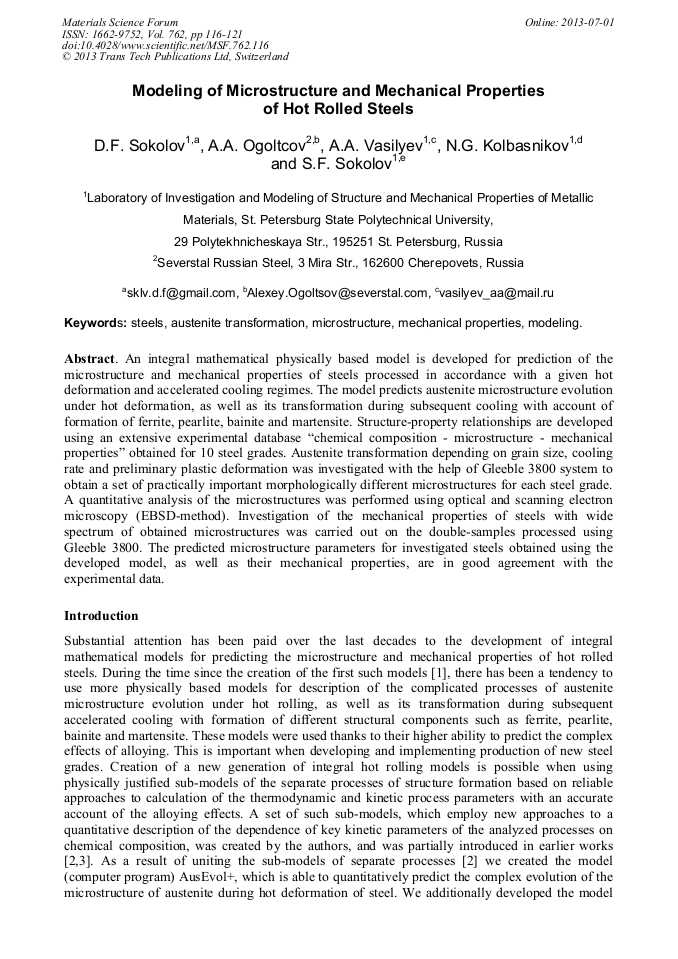 Modeling of Microstructure and Mechanical Properties of Hot Rolled ...