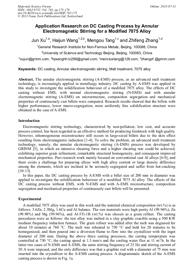 Application Research on DC Casting Process by Annular Electromagnetic ...
