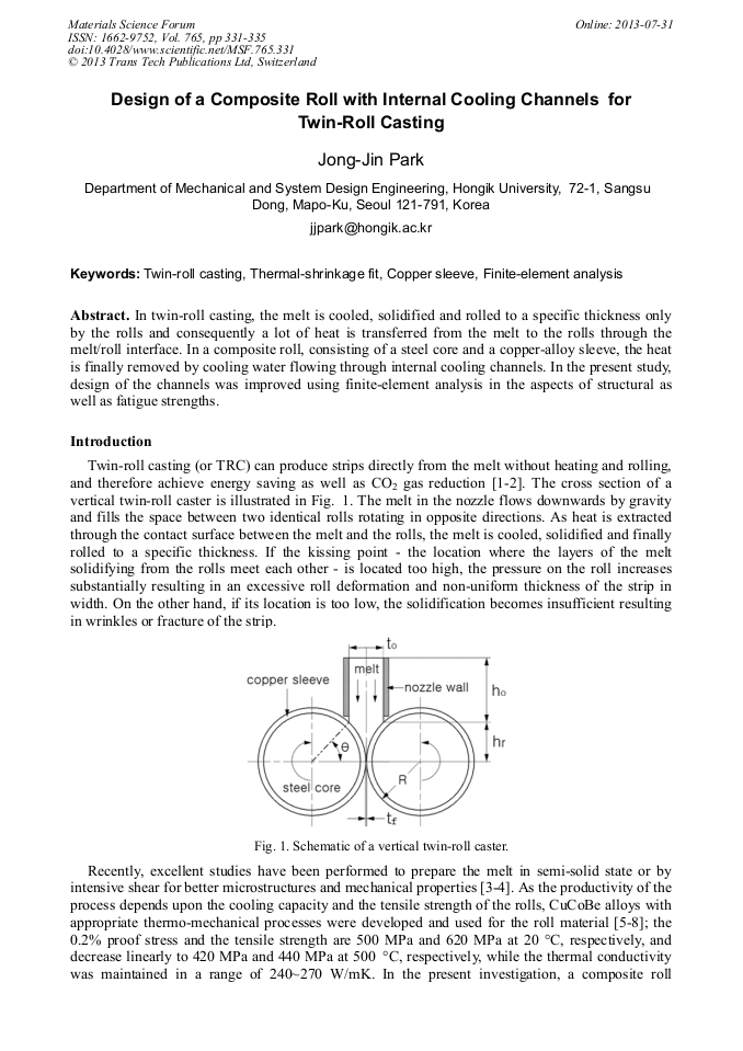 Design of a Composite Roll with Internal Cooling Channels for Twin-Roll ...