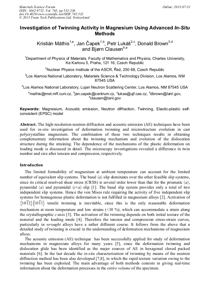 Investigation of Twinning Activity in Magnesium Using Advanced In Situ ...