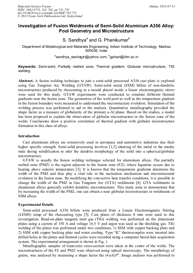Investigation of Fusion Weldments of Semi-Solid Aluminium A356 Alloy ...