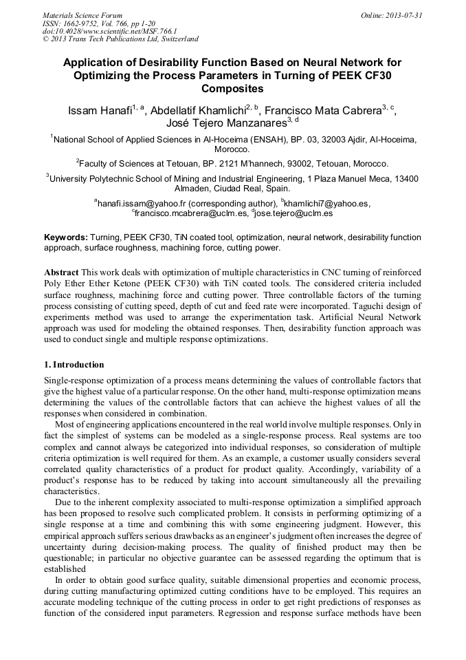 Application of Desirability Function Based on Neural Network for ...
