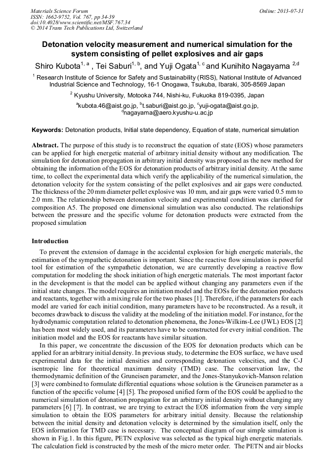 Detonation Velocity Measurement and Numerical Simulation for the System ...