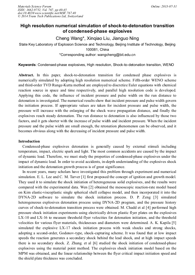High Resolution Numerical Simulation of Shock-to-Detonation Transition ...