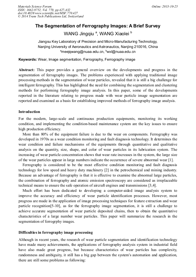 The Segmentation of Ferrography Images: A Brief Survey | Scientific.Net