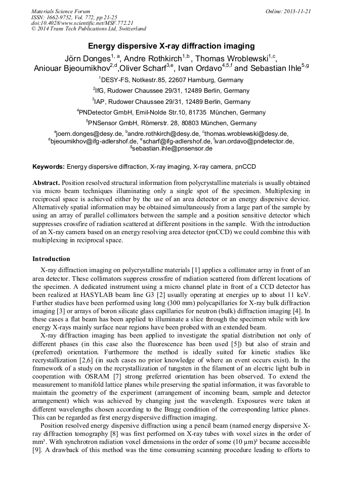 Energy Dispersive X-Ray Diffraction Imaging | Scientific.Net