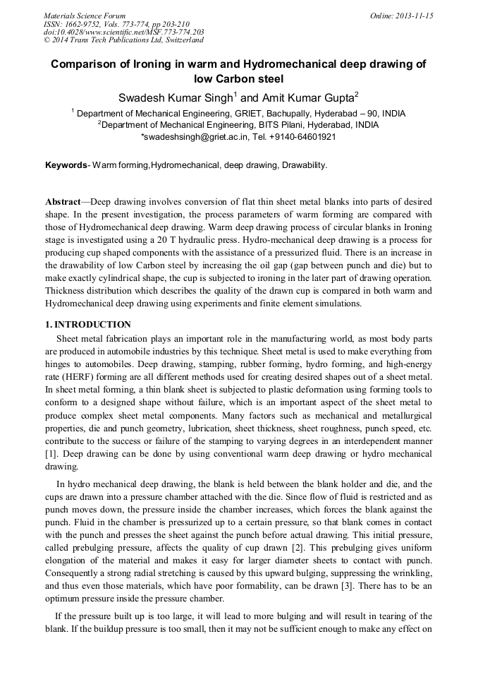 Comparison of Ironing in Warm and Hydromechanical Deep Drawing of Low ...